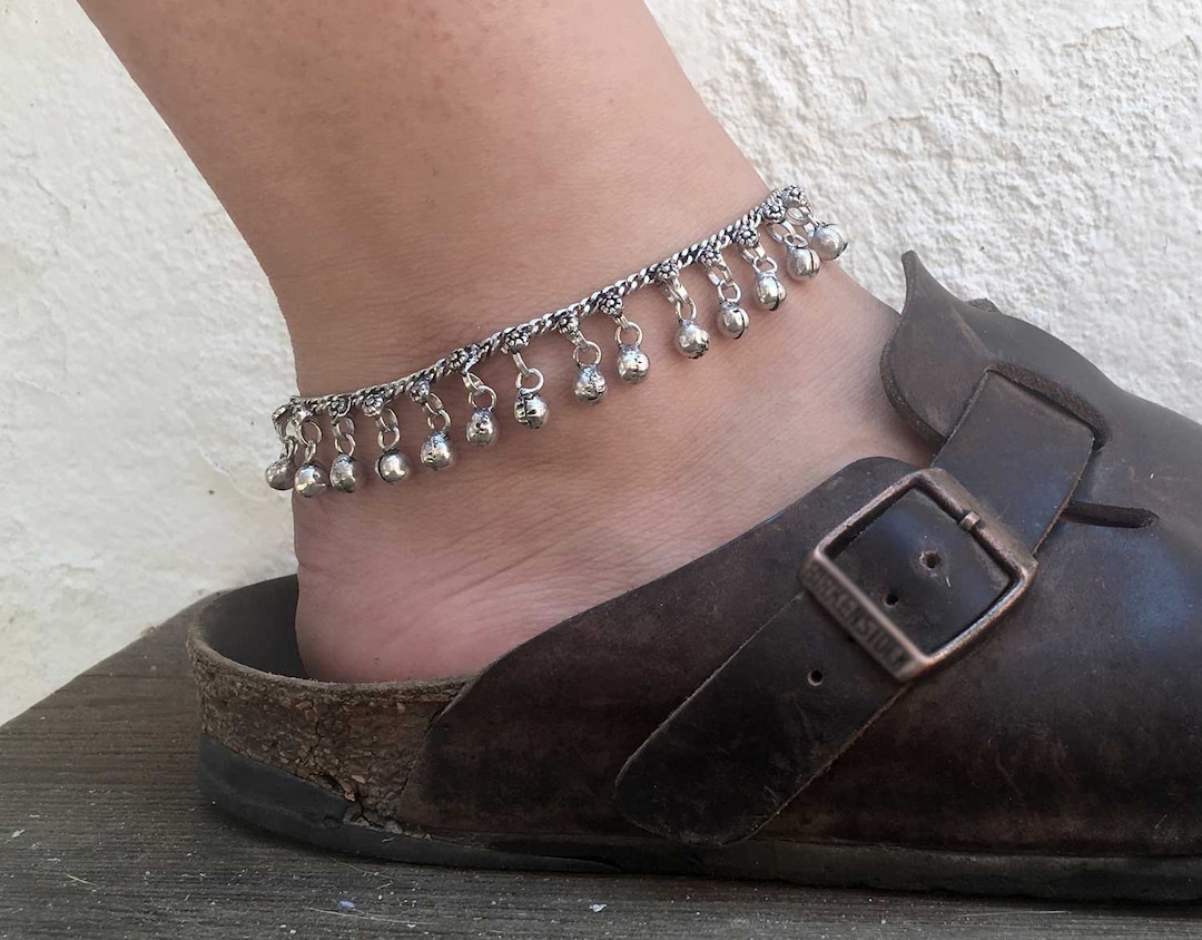BELL ANKLET, Belly Dance Jewelry, Vintage Style, Silver Tribal Anklet ...
