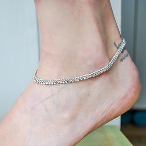 Wide Chain Anklet - Silver Anklet Brace - Link Anklet With Balls ...