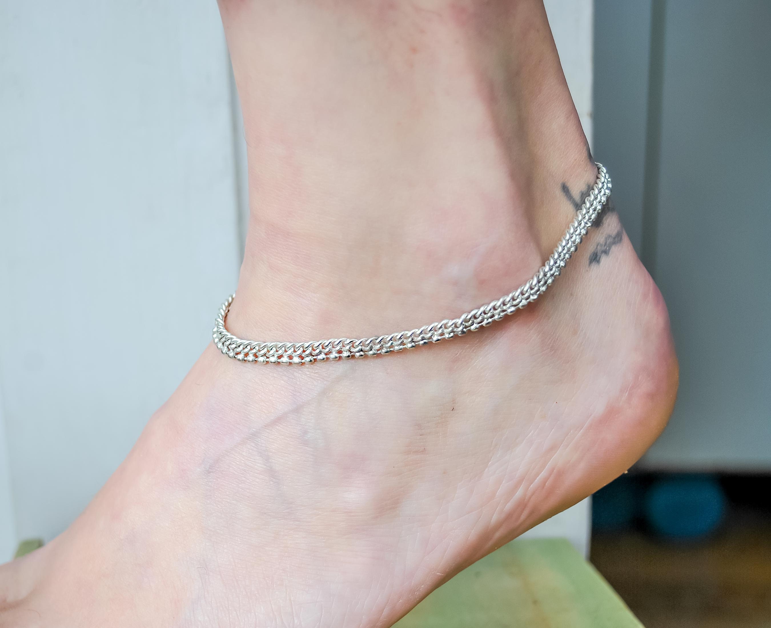 Wide Chain Anklet - Silver Anklet Brace - Link Anklet With Balls ...