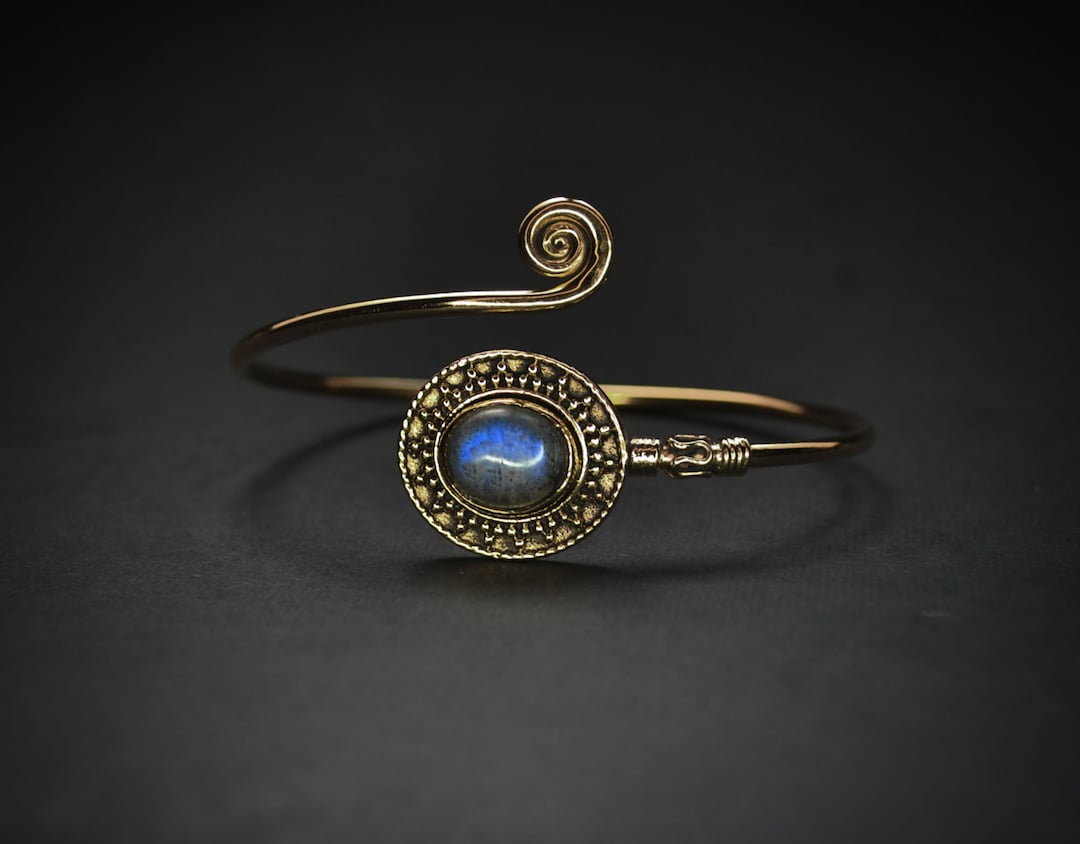 Brass Moonstone Bracelet: Adjustable Hindu Style Gemstone Bangle - Etsy