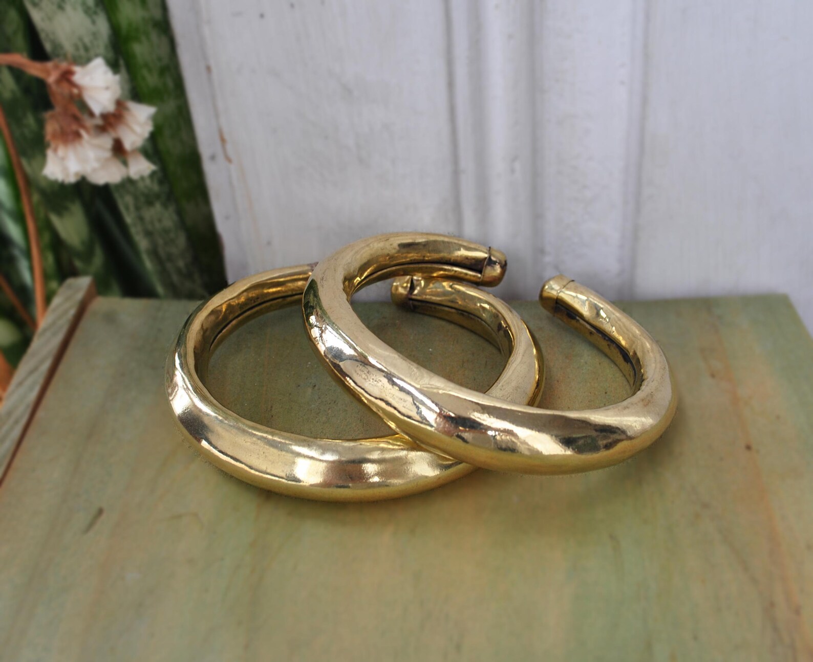 Chunky Gold Bracelet - Huge Thick Brass Bangles - Set Stackable Plain ...