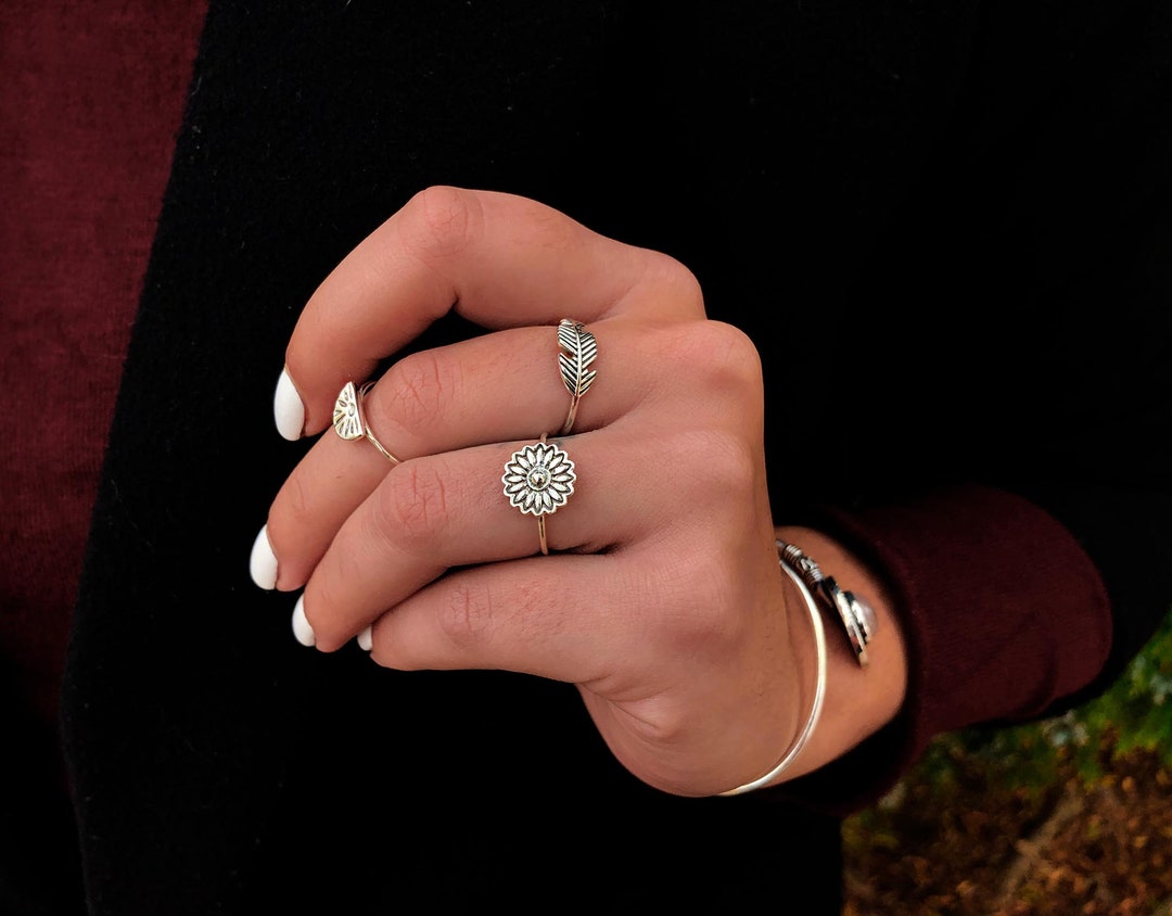 Sterling Silver Flower Ring - Gerbera Daisy Carved Ring - Nature's ...