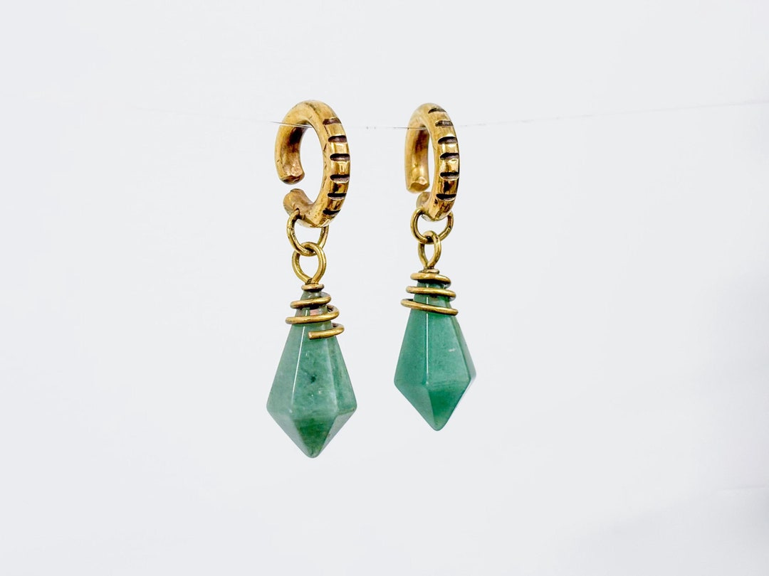 Green Jade Ear Weights 2 Gauge Earrings With Stone Ornamental Design of ...