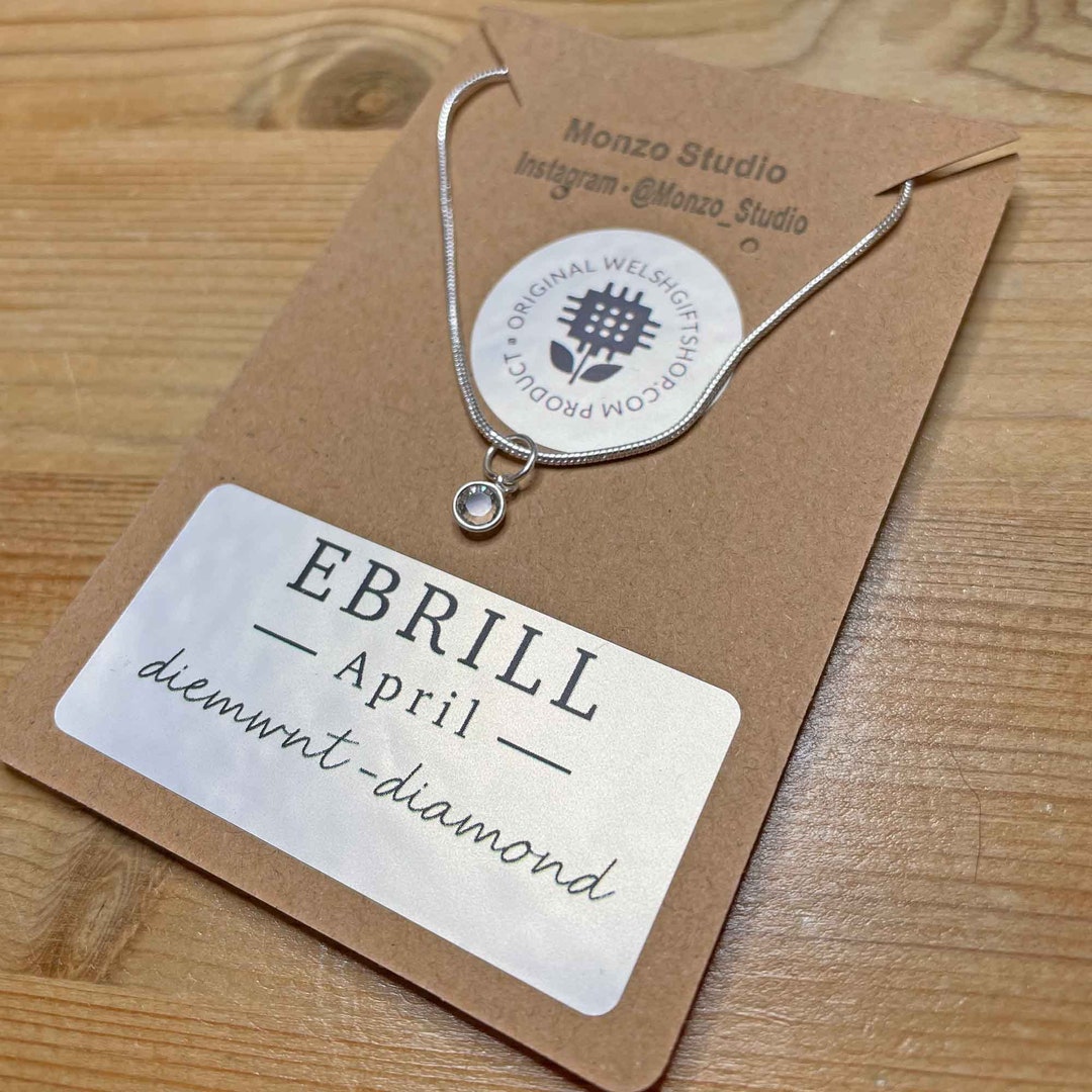 Birthstone Swarovski Crystal Pendant - Silver Necklace - Welsh Language ...