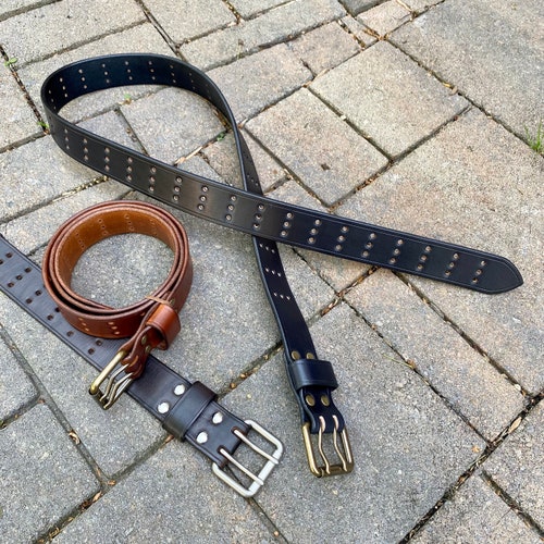 Leather Belt With Double Prong Buckle - Etsy