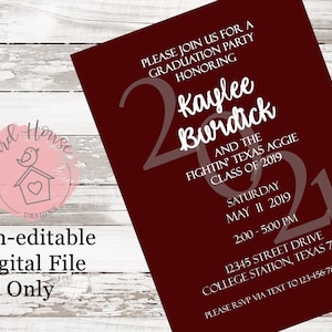 Maroon White Aggie Texas A&M Graduation Invitation - Etsy