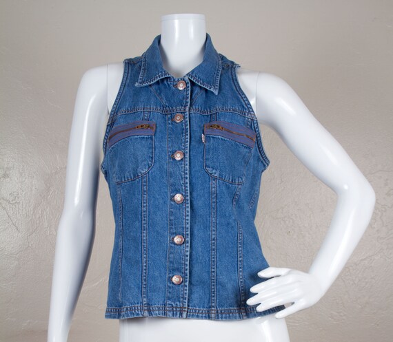 Vintage 1990s Levi's Levis Halter Vest Blue Denim 100… - Gem
