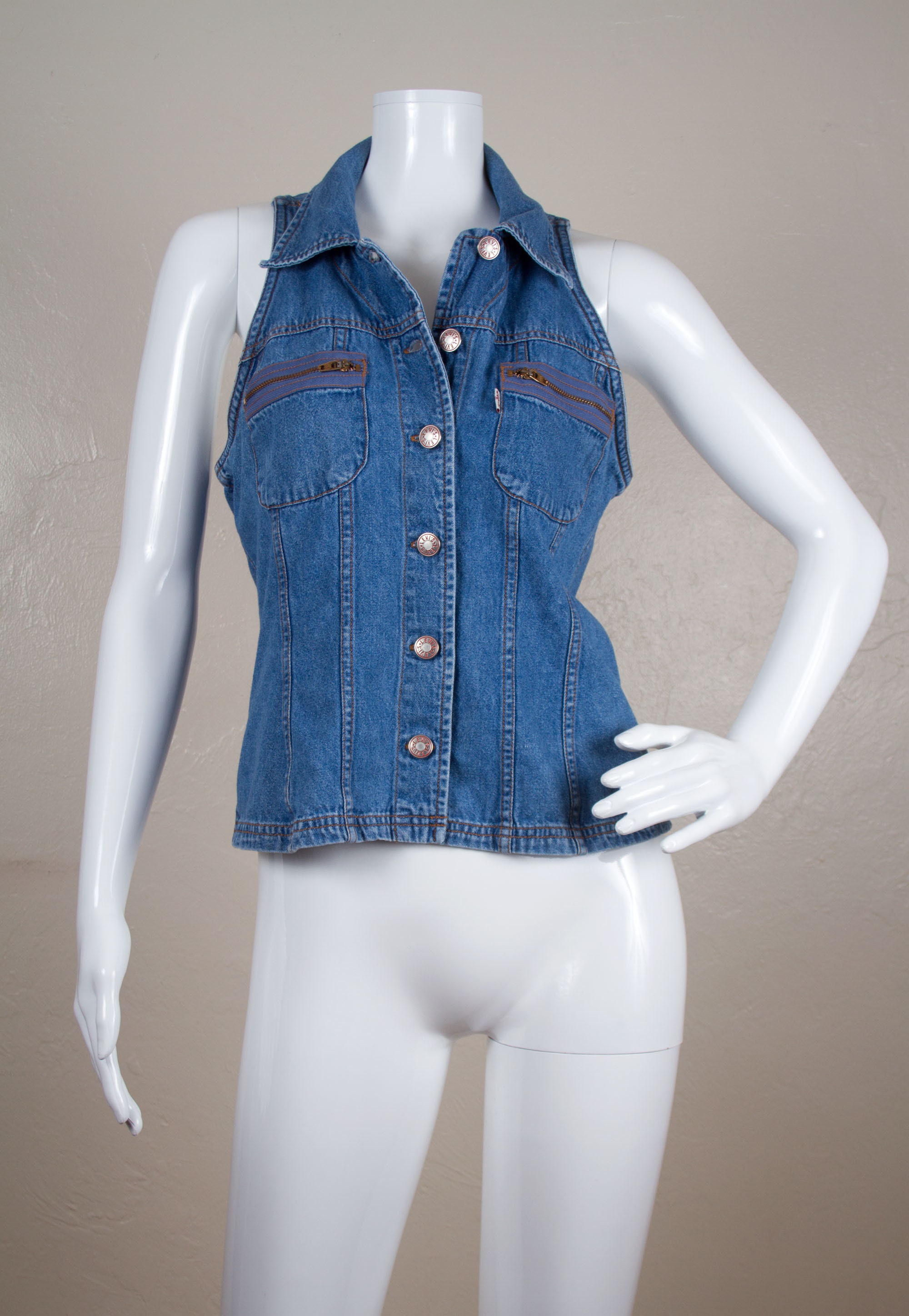 Vintage 1990s Levi's Levis Halter Vest Blue Denim 100% Cotton Overalls ...