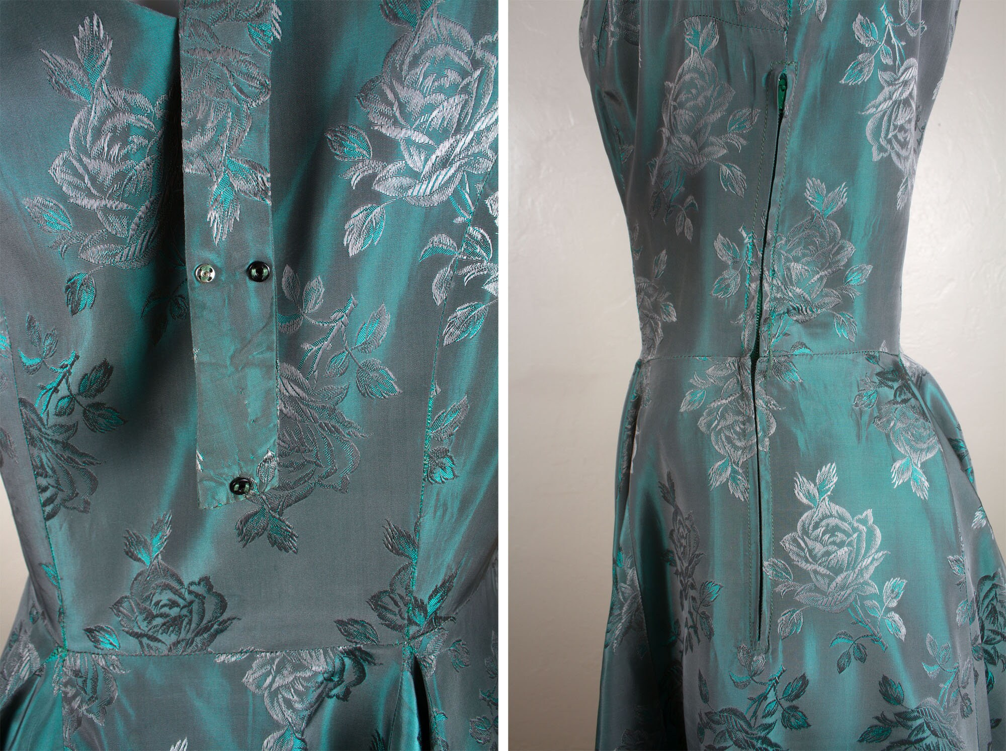 Vintage 1950s Green Floral Taffeta Holiday Cocktail Dancing Formal ...