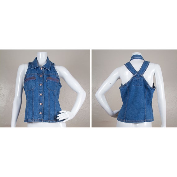 Vintage 1990s Levi's Levis Halter Vest Blue Denim 100… - Gem