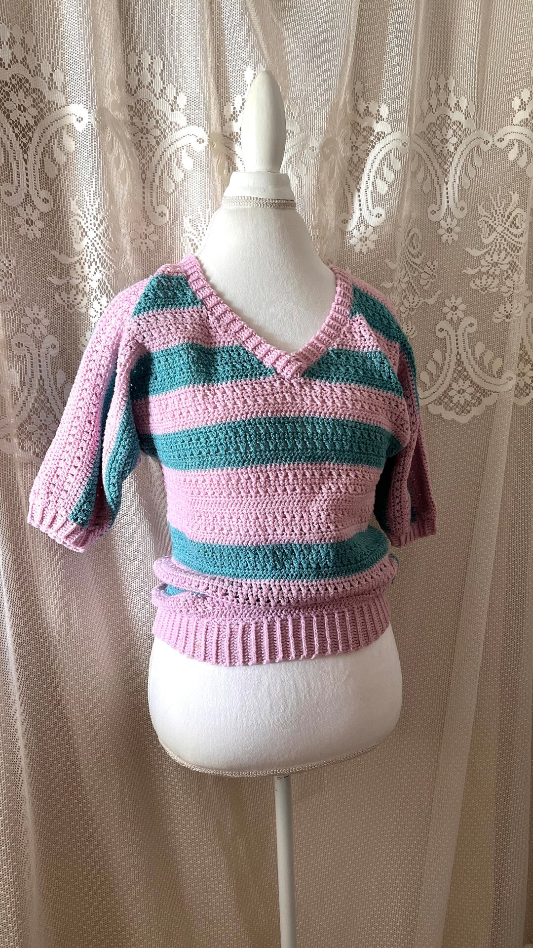 Vintage 1970s Knit Blouse / 70s Knit Blouse / Vintage 70s Pastel Knit ...