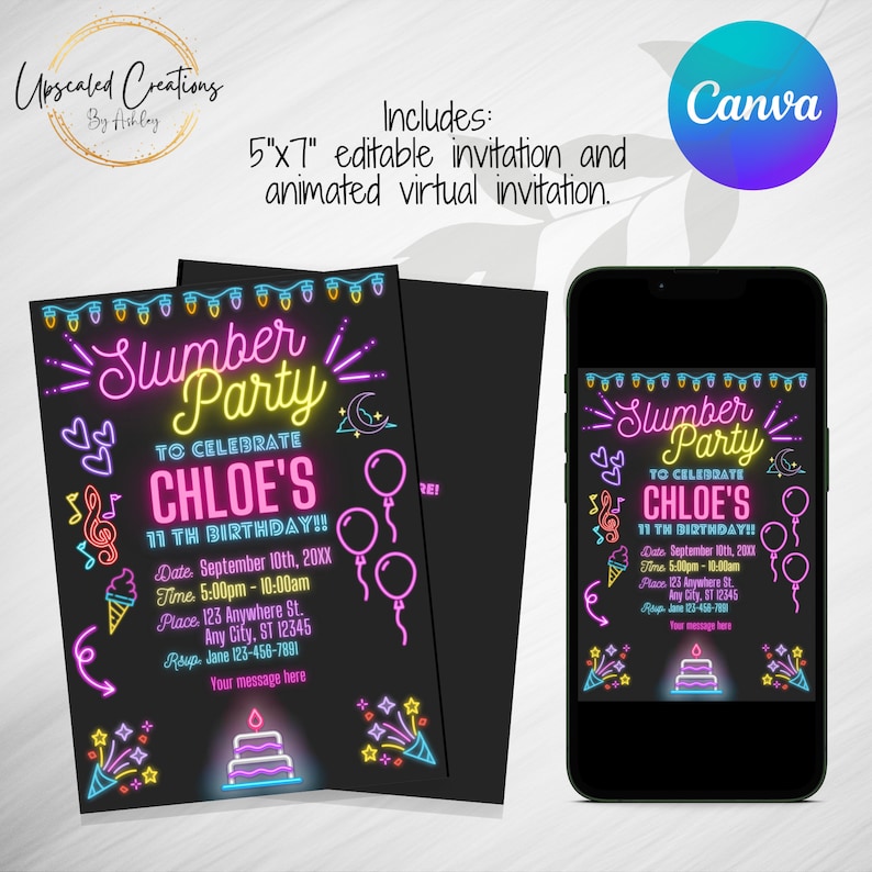 Glow Slumber Party, Lets Glow Girls, Digital Download, Editable ...