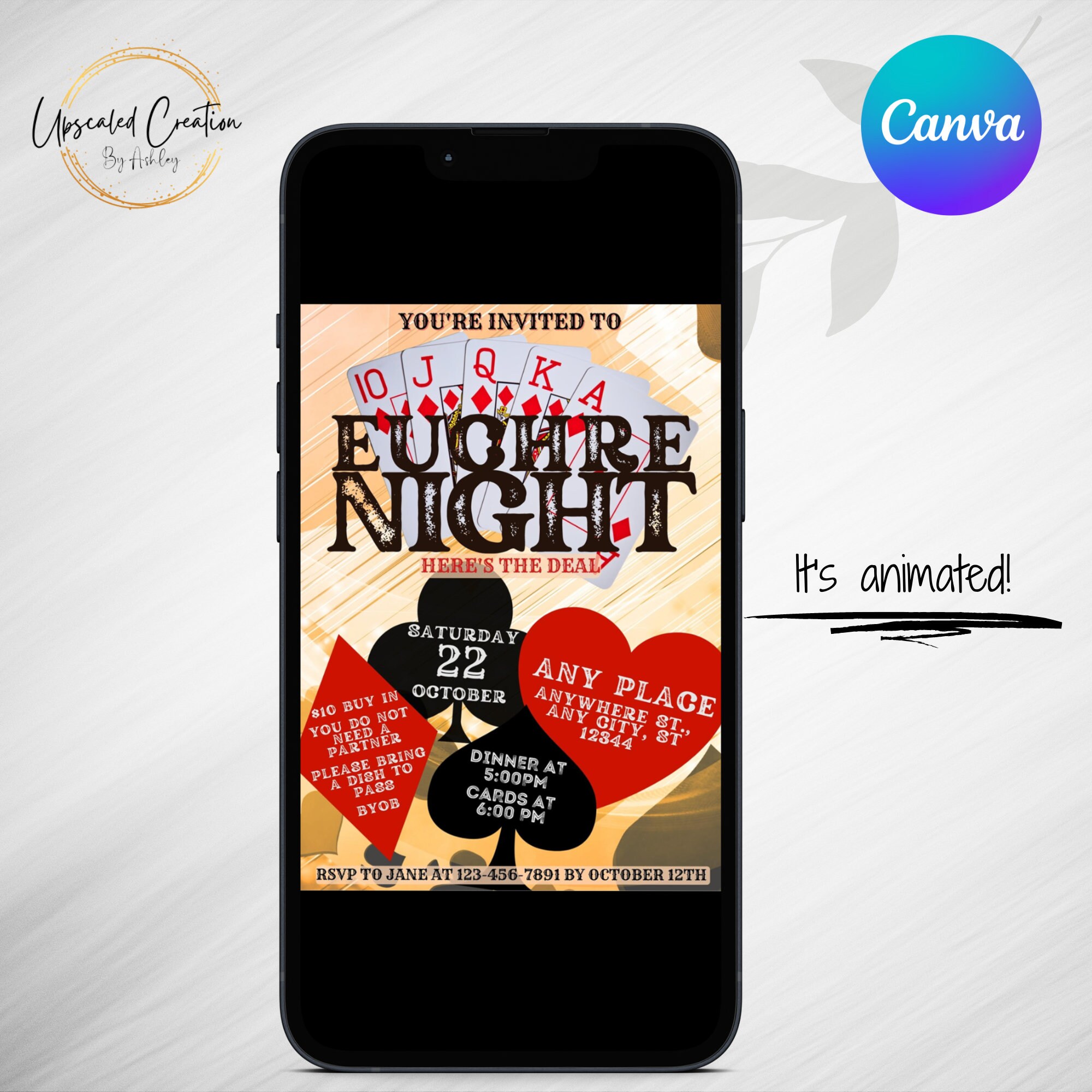 Euchre Night Party Invite: Editable Card Game Invitation (digital ...