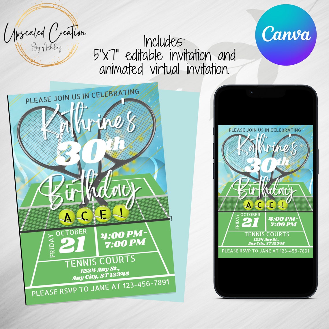 Tennis Birthday Party Invite Digital Download Editable - Etsy