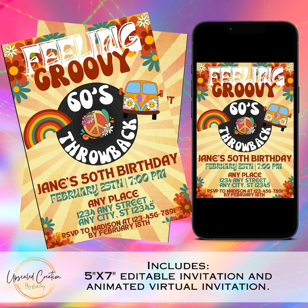 Throwback to the 60's Invite, Feeling Groovy Invite, 60's Invite, That ...