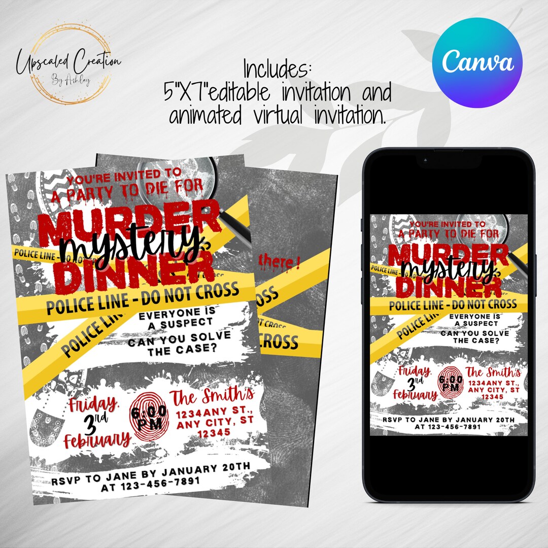 Murder Mystery Dinner Party Invite, Party to Die For, Digital Download ...