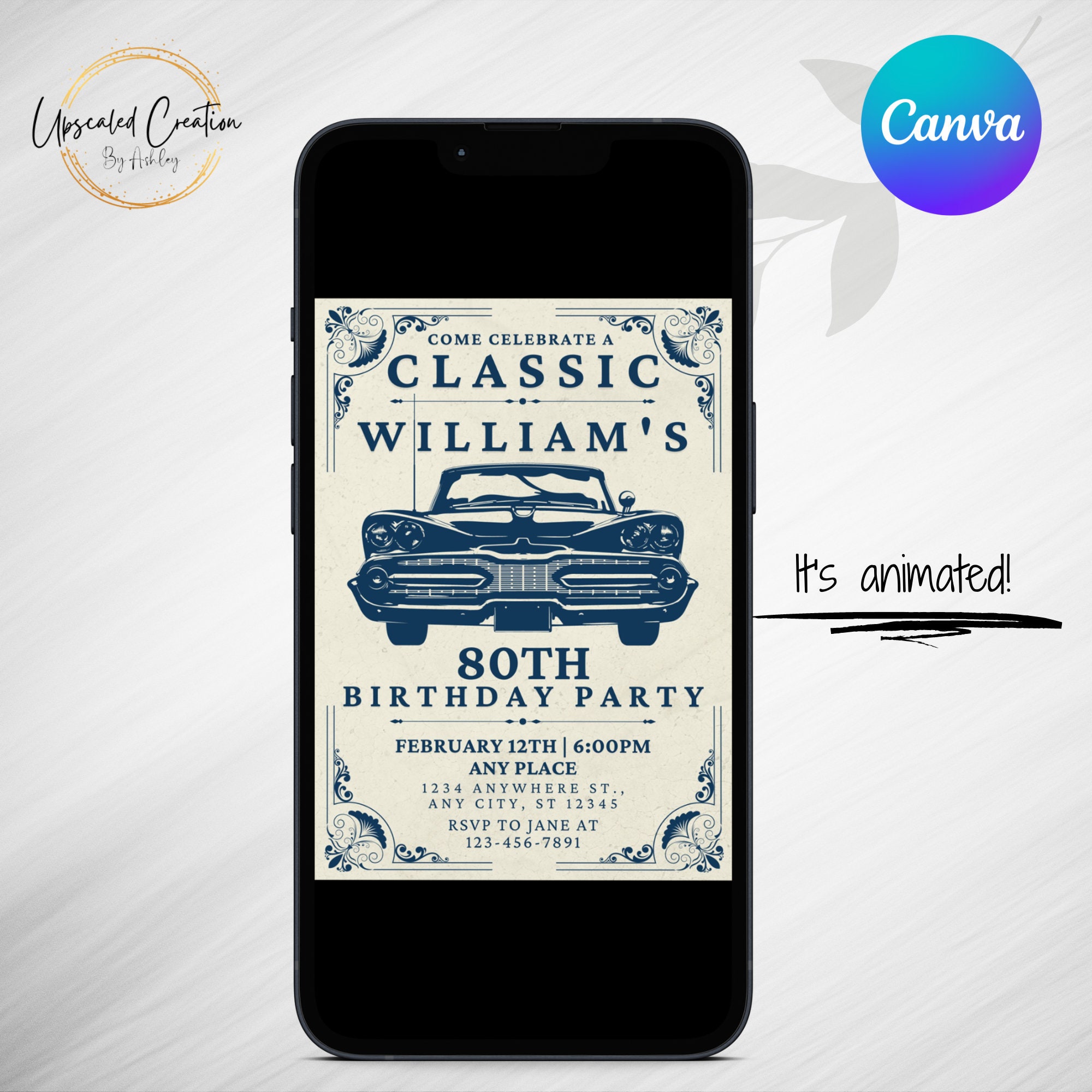 Classic Car Birthday Invitation: Editable Template (digital Download ...