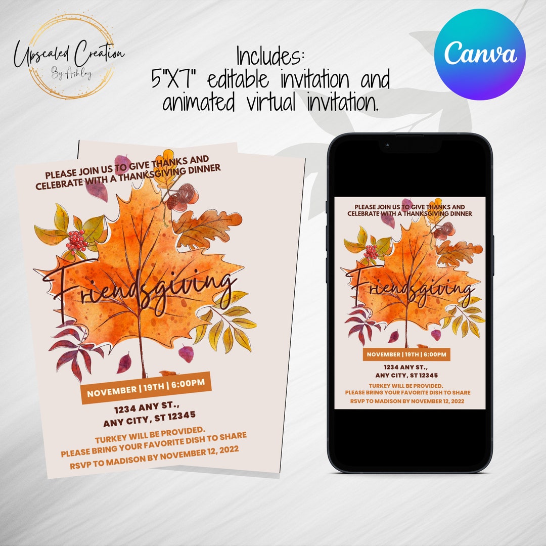 Friendsgiving Invitation, Digital Download, Editable Template, Virtual ...