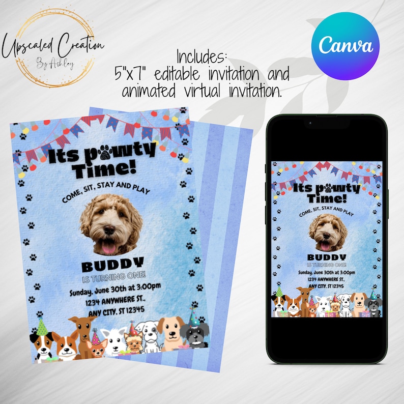 Pawty Time, Dog Party, Editable Template, Digital Download, Animated ...