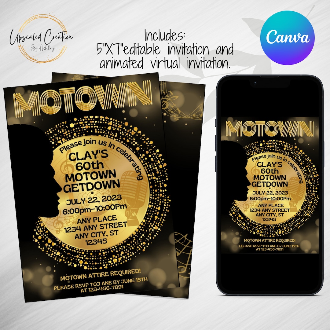 Motown Get Down Male Invite, Motown Theme Party Invite, Motown Party ...