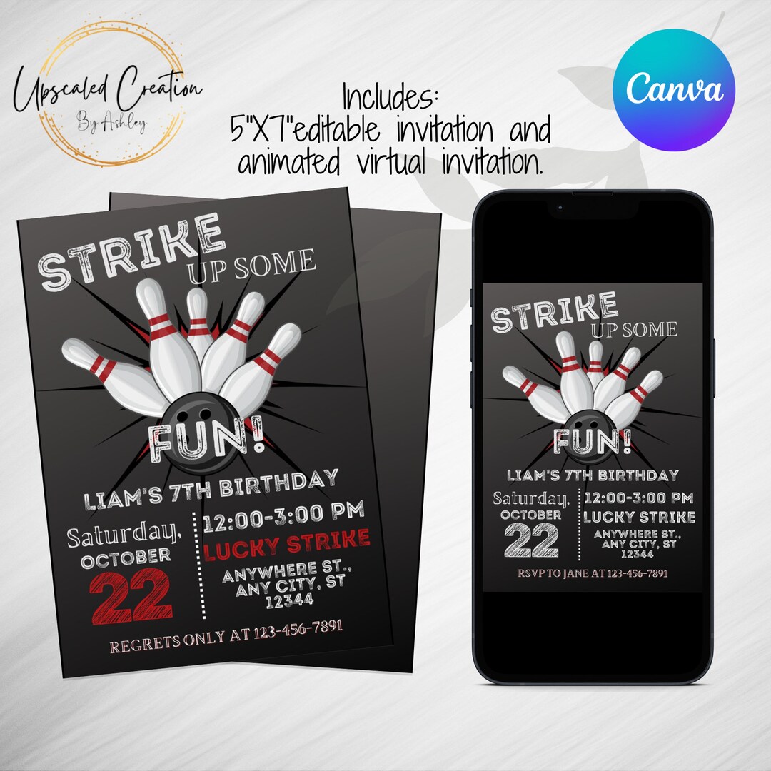Strike up Some Fun, Digital Download, Editable Template, Virtual Invite ...