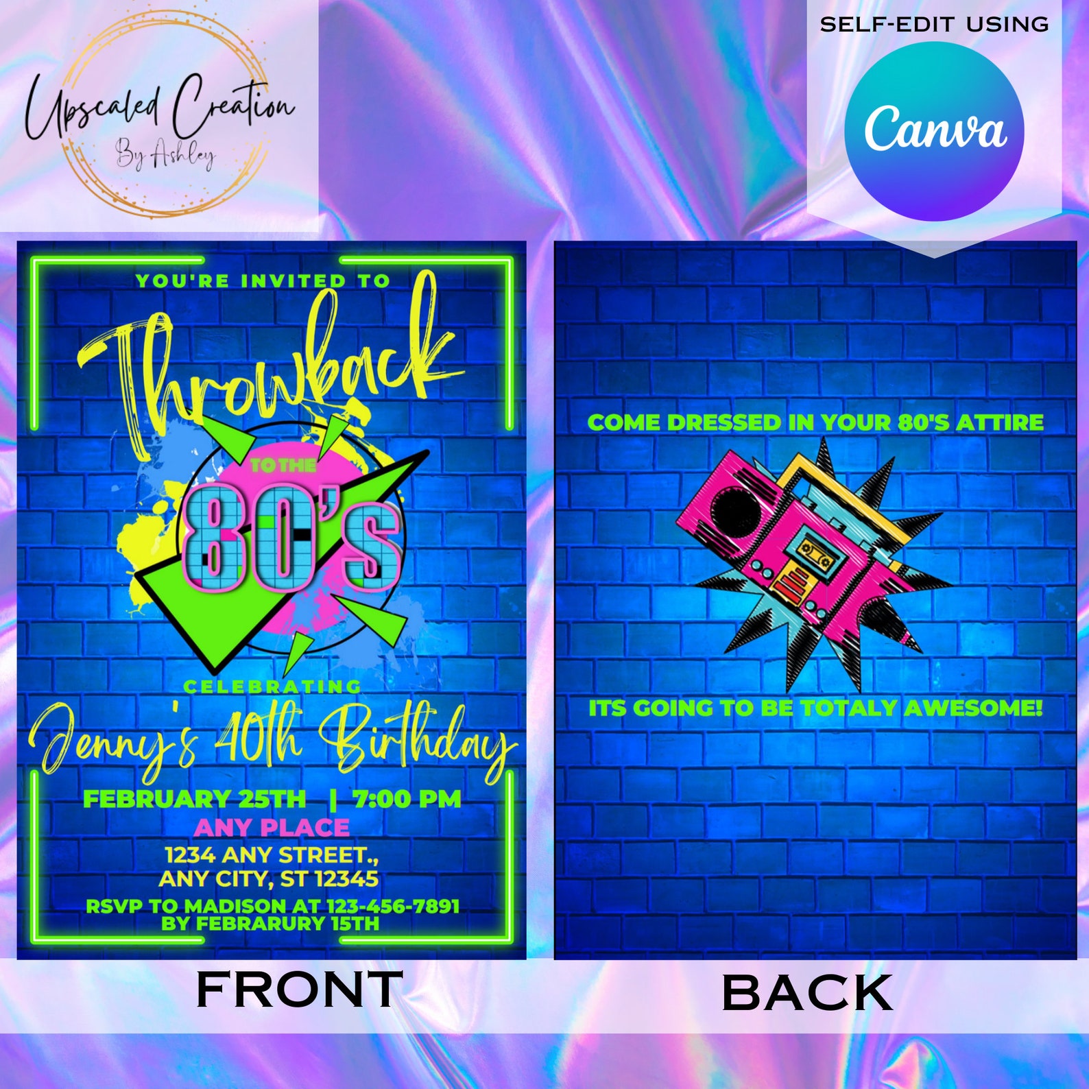 80s Party Invitation: Flashback Theme, Editable Template (digital ...