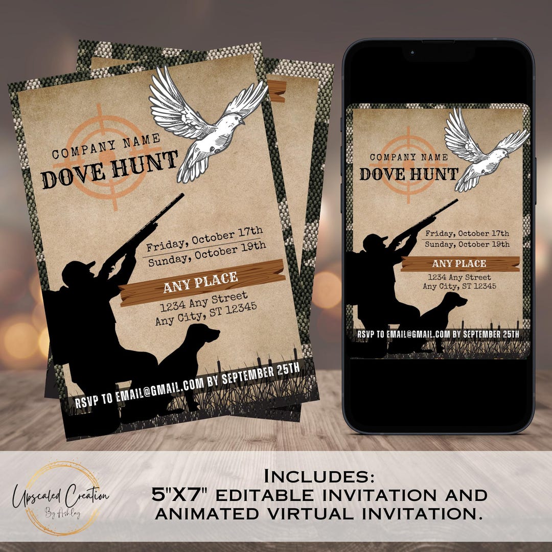 Rustic Dove Hunt Invitation: Camo Hunting Trip Invite (digital Download ...