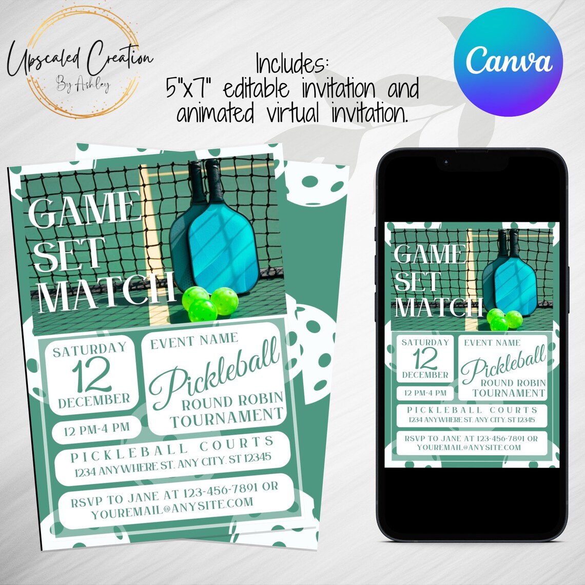 Game, Set, Match Pickleball Invitation, Digital Download, Editable ...