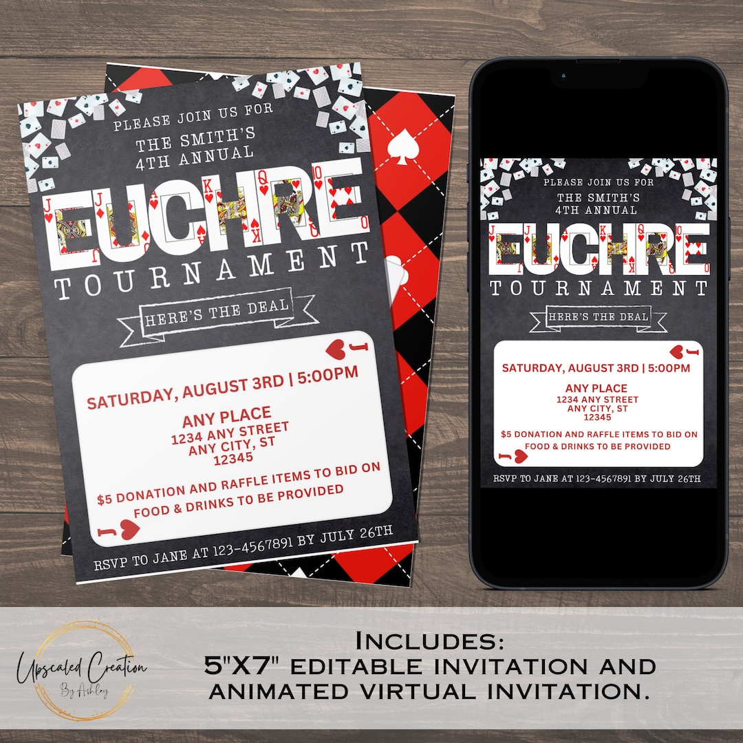 Euchre Tournament Invitation - Card Game Night Invite - Perfect for Euchre Parties, Competitions ...