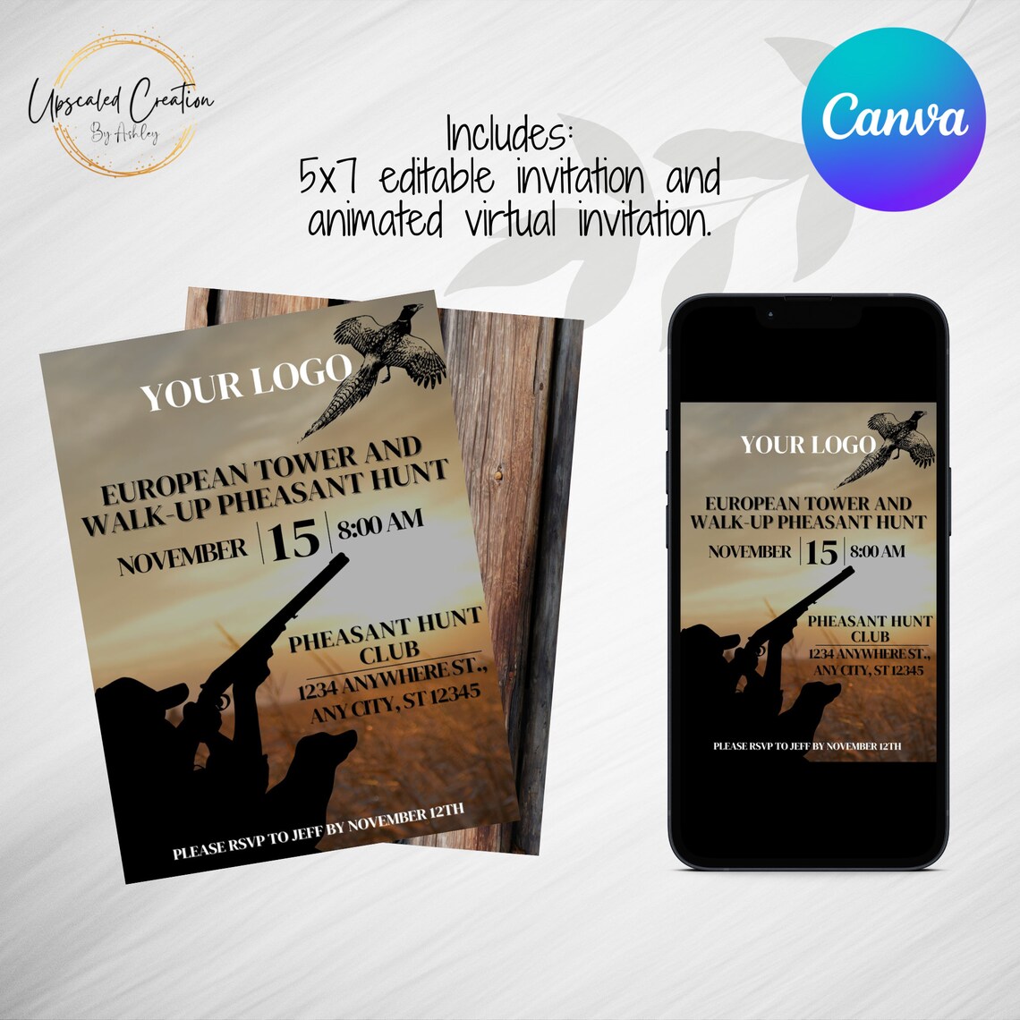 Pheasant Hunt Invitation, Digital Download, Editable Template, Evite ...