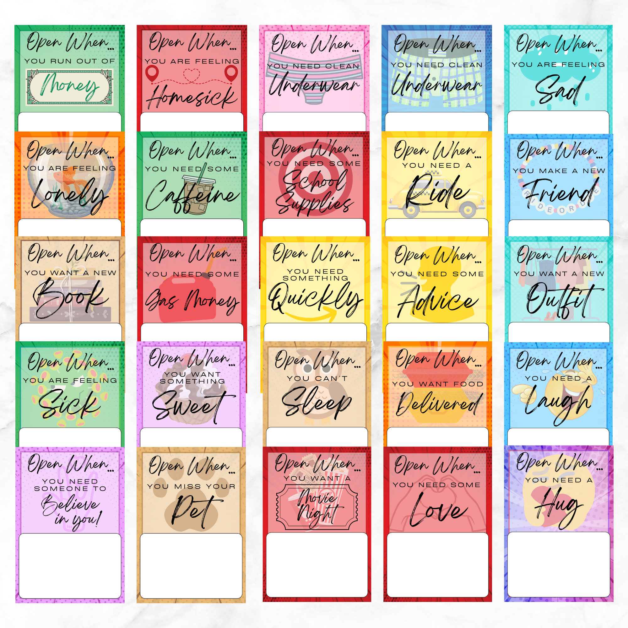 Open When Labels for New College Students, Open When College Printable ...