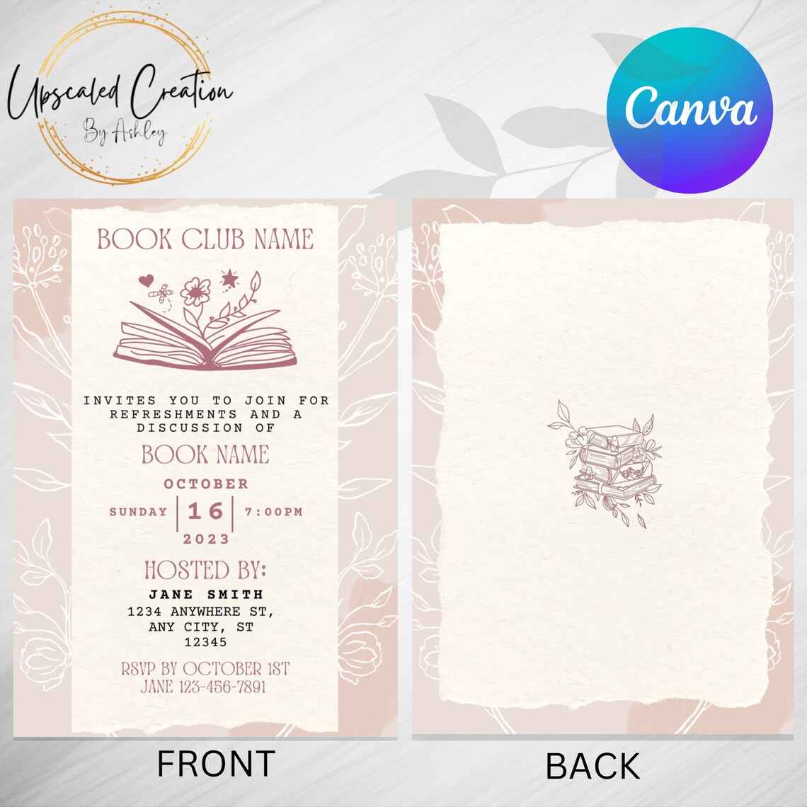 Flower Rose Book Club Invitation, Book Club Invite, Book Club, Book ...