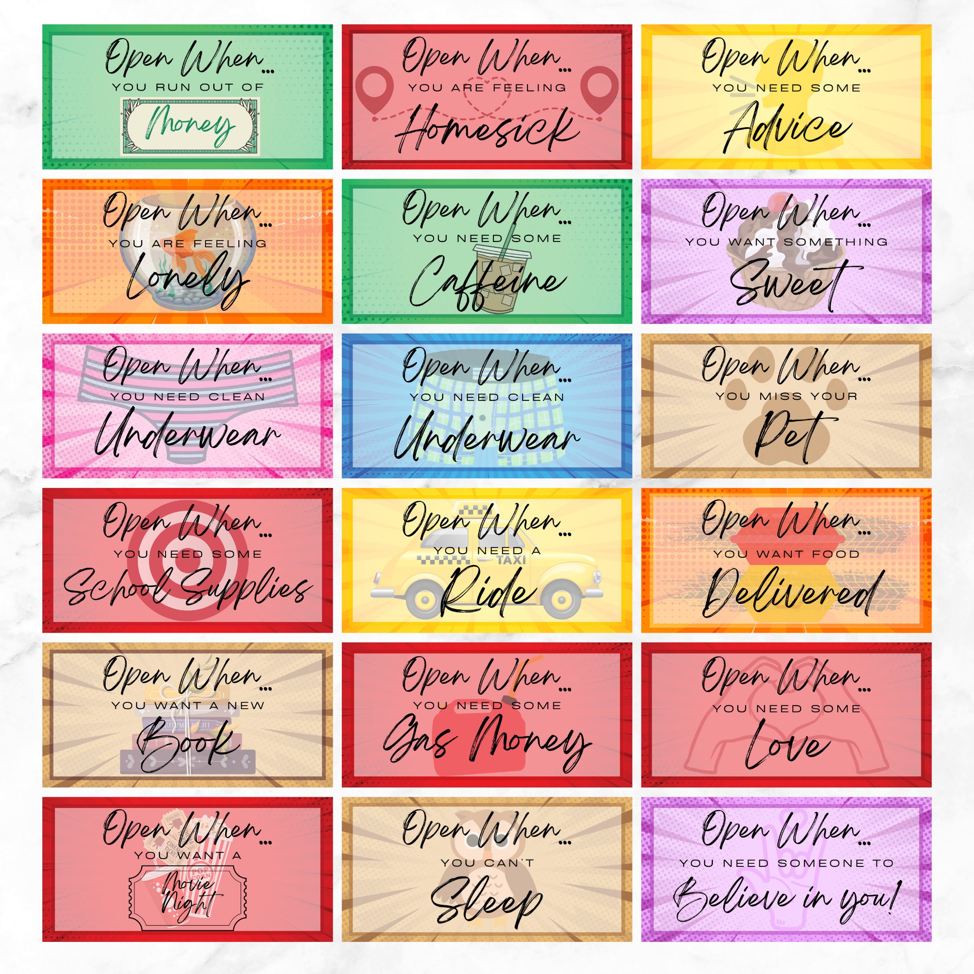 Open When Labels for New College Students, Open When College Printable ...