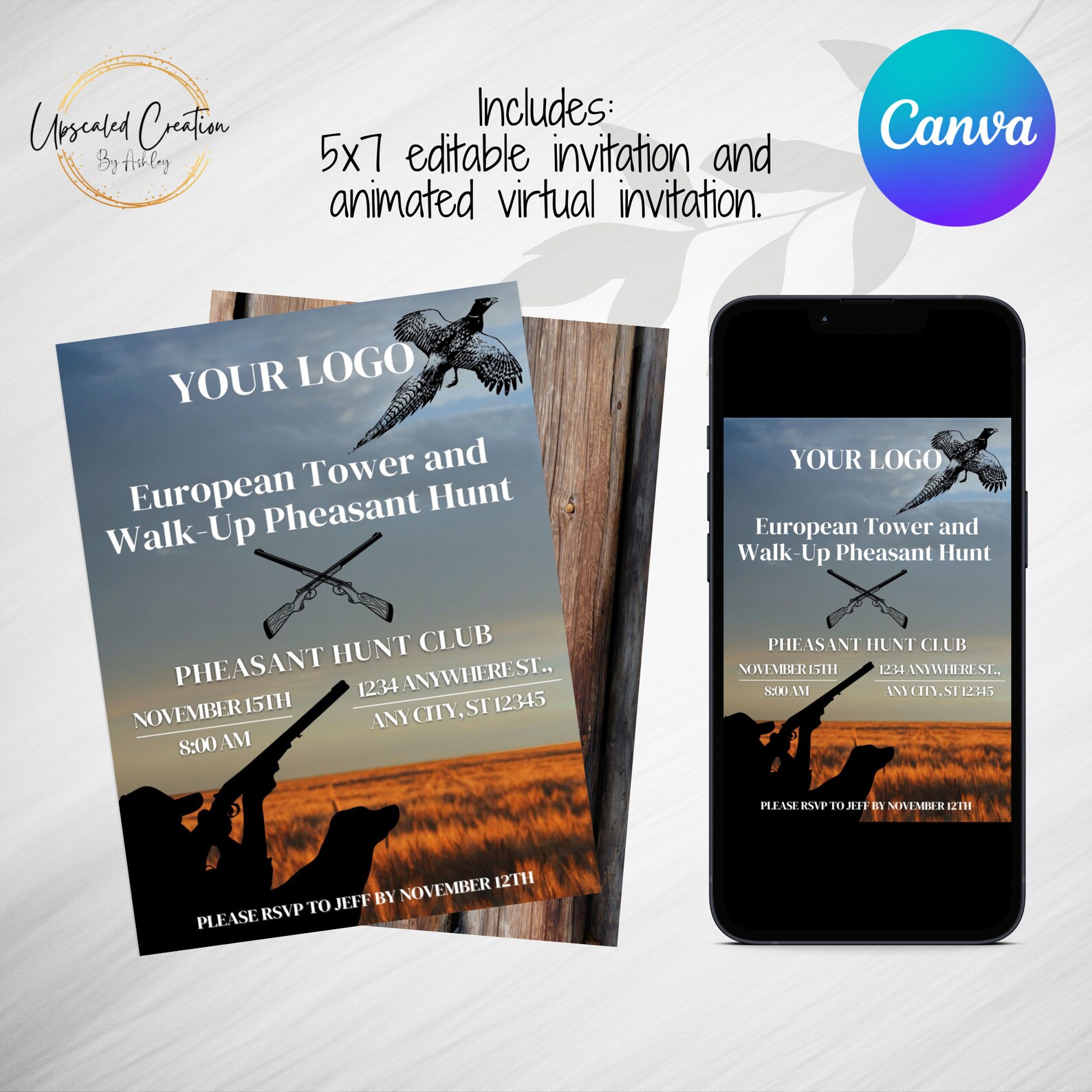 Pheasant Hunt Invitation, Digital Download, Editable Template, Evite ...