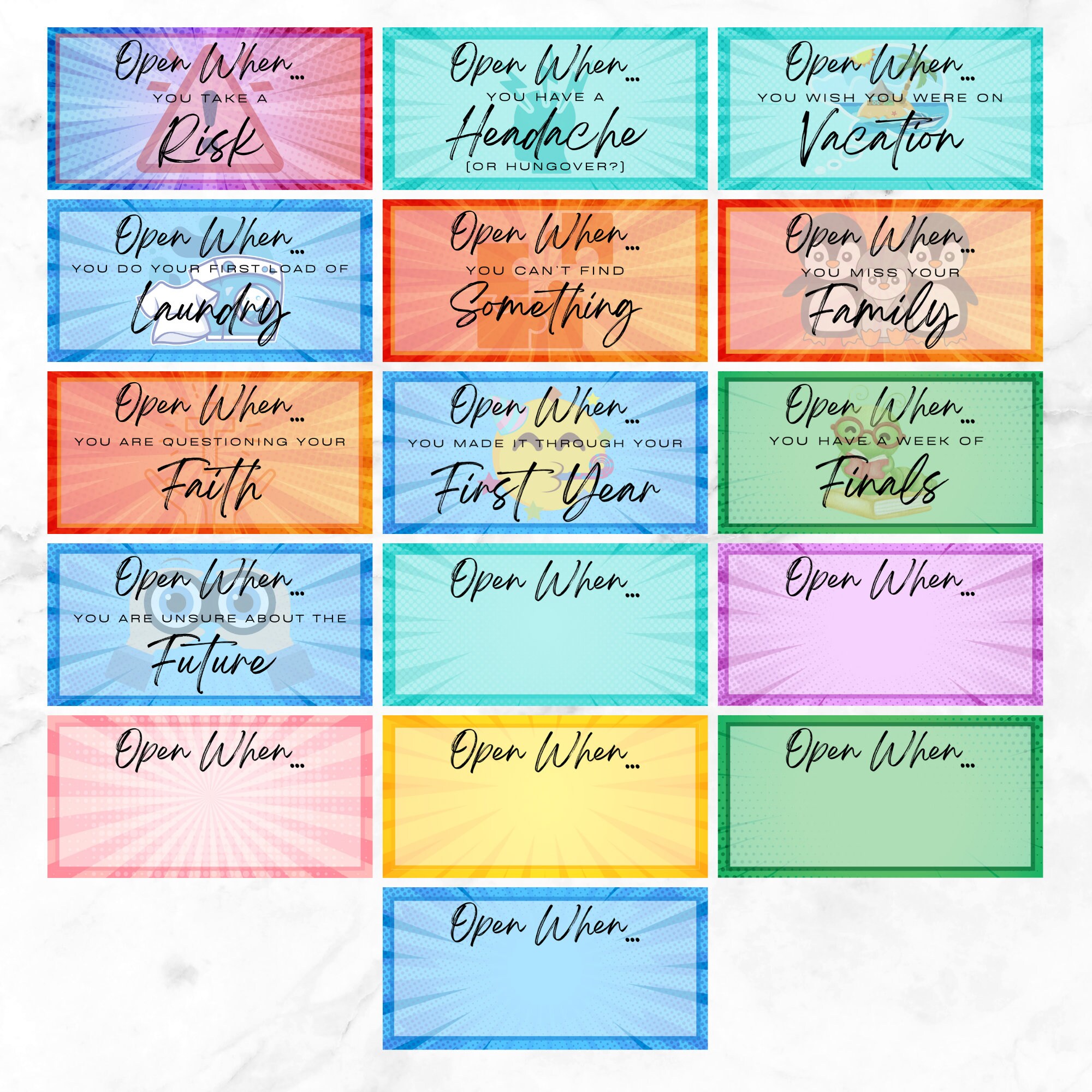 Open When Labels for New College Students, Open When College Printable ...