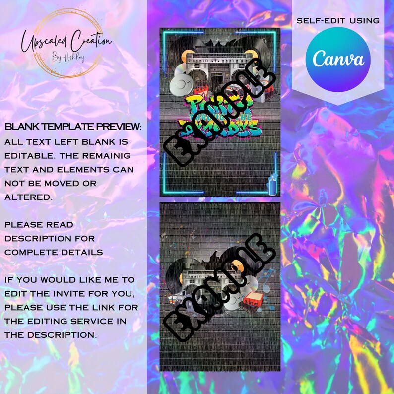 Decades Party Invitation, Graffiti Music Theme, Retro Birthday Invite ...