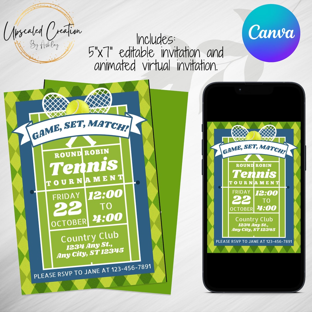 Tennis Tournament Invitation: Green Argyle, Editable Template (digital ...