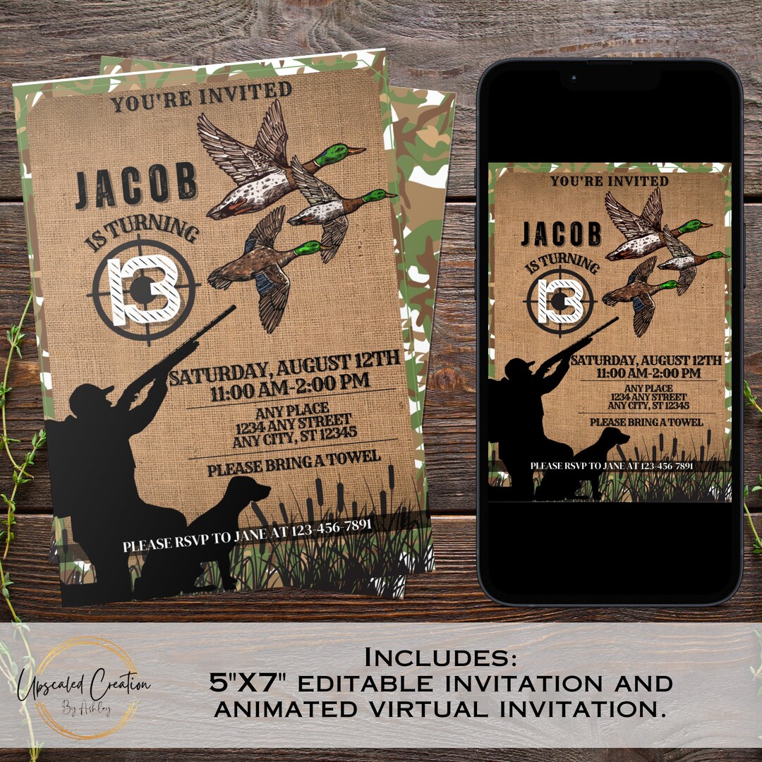 Duck Hunt Invitation, Hunting Invitation, Hunting Party, Hunt Invite ...