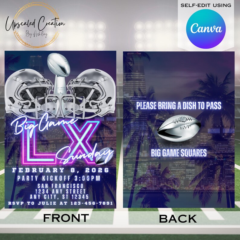 Game Day LX 2026 Invitation, San Francisco LX Neon Invite, Football ...
