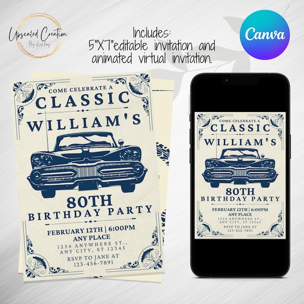 Classic Car Editable Template - Etsy