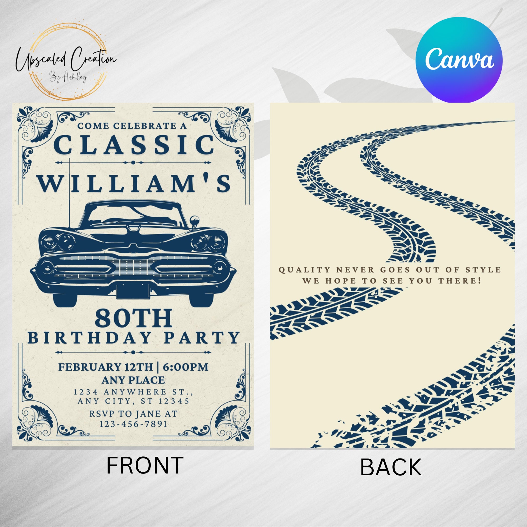 Classic Car Birthday Invitation: Editable Template (digital Download ...