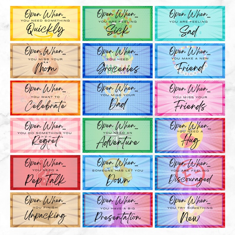 Open When Labels for New College Students, Open When College Printable ...