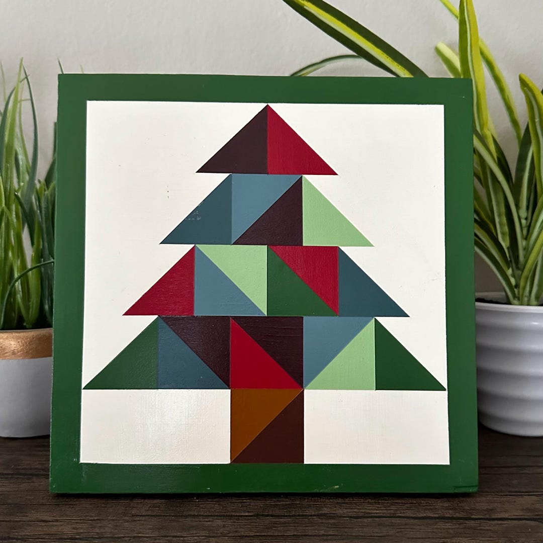 Mini Barn Quilt - 8 X 8 Inches - Christmas Tree - Indoor/outdoor ...