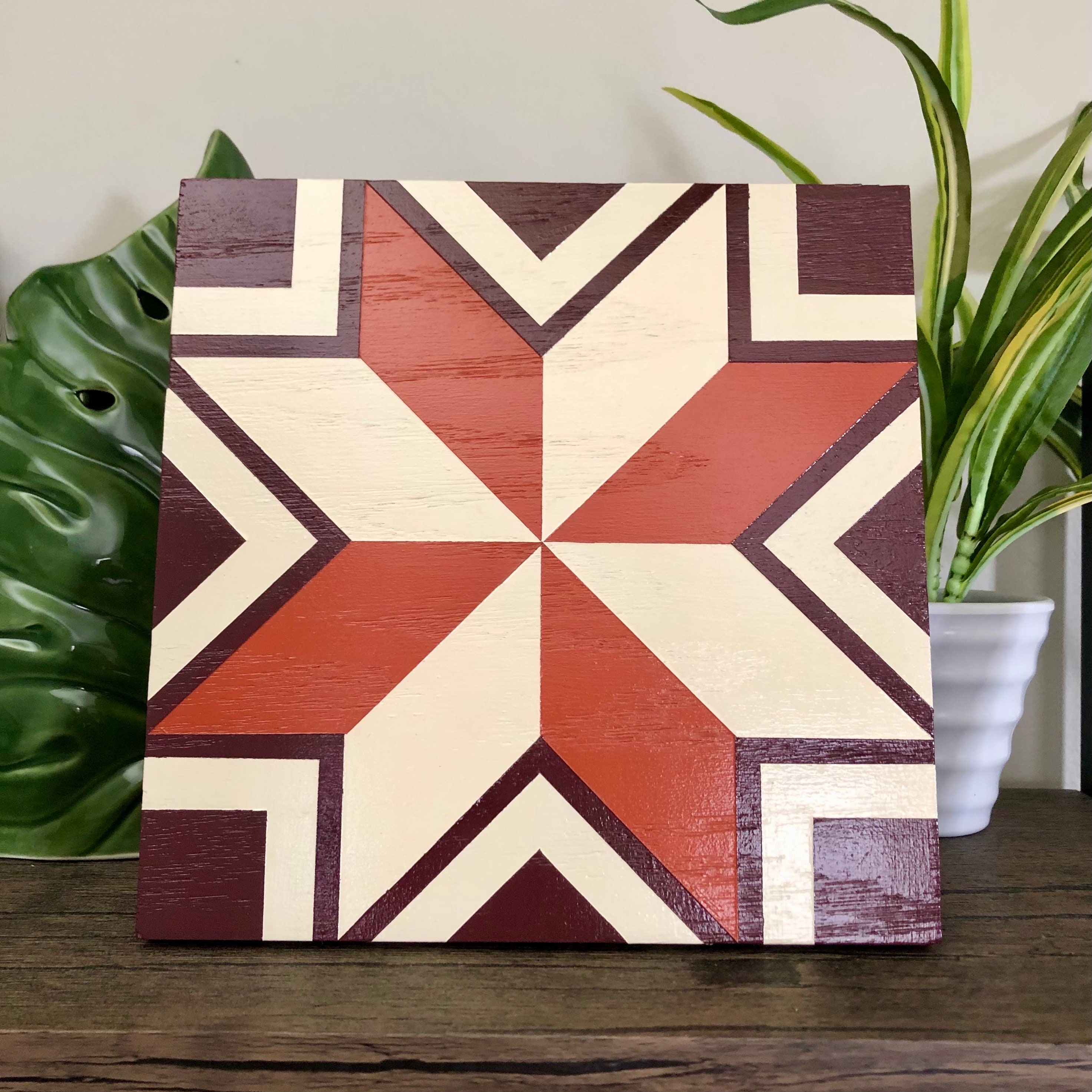 Mini Barn Quilt - 8 X 8 Inches - Maroon/burnt Orange - Indoor/outdoor ...
