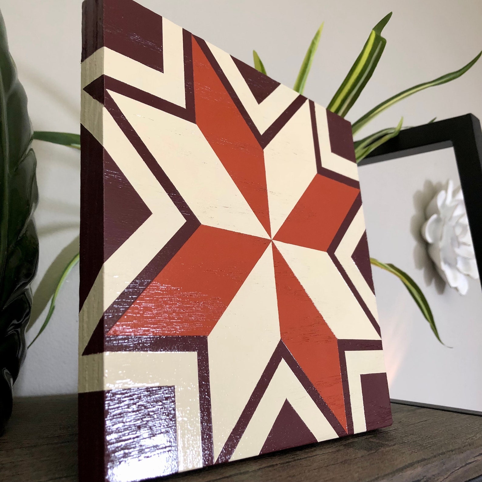 Mini Barn Quilt - 8 X 8 Inches - Maroon/burnt Orange - Indoor/outdoor ...
