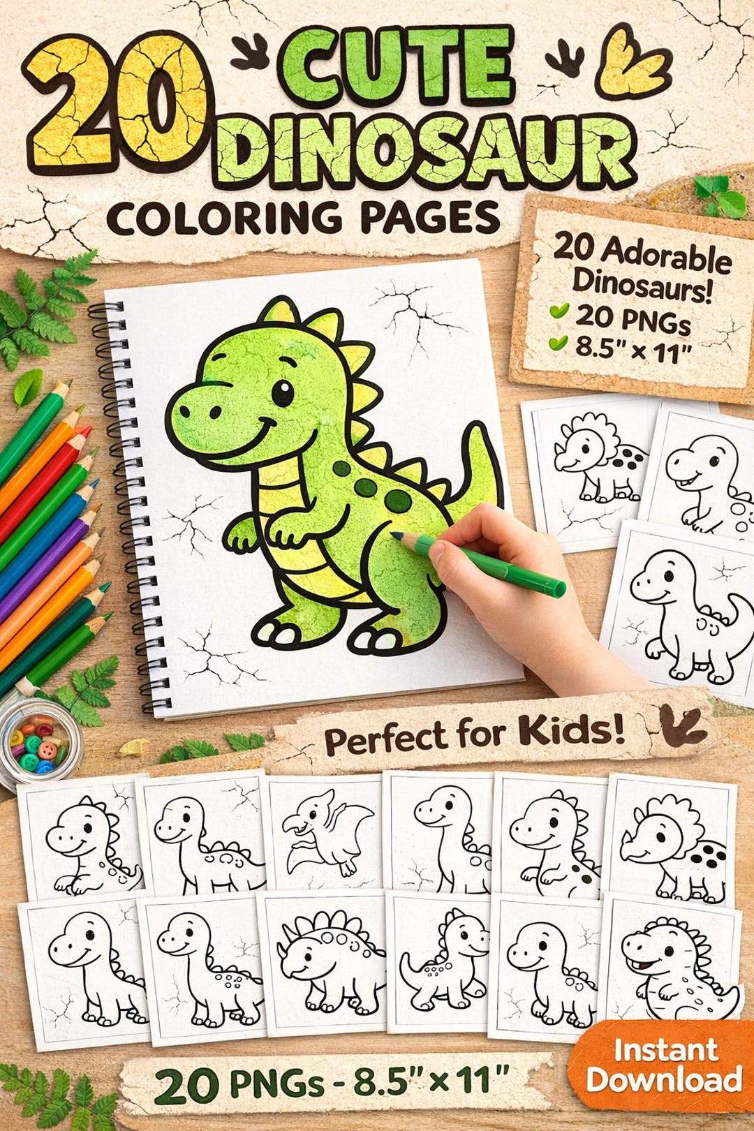 20 Cute Dinosaur Coloring Pages for Kids – Printable Dino Coloring ...