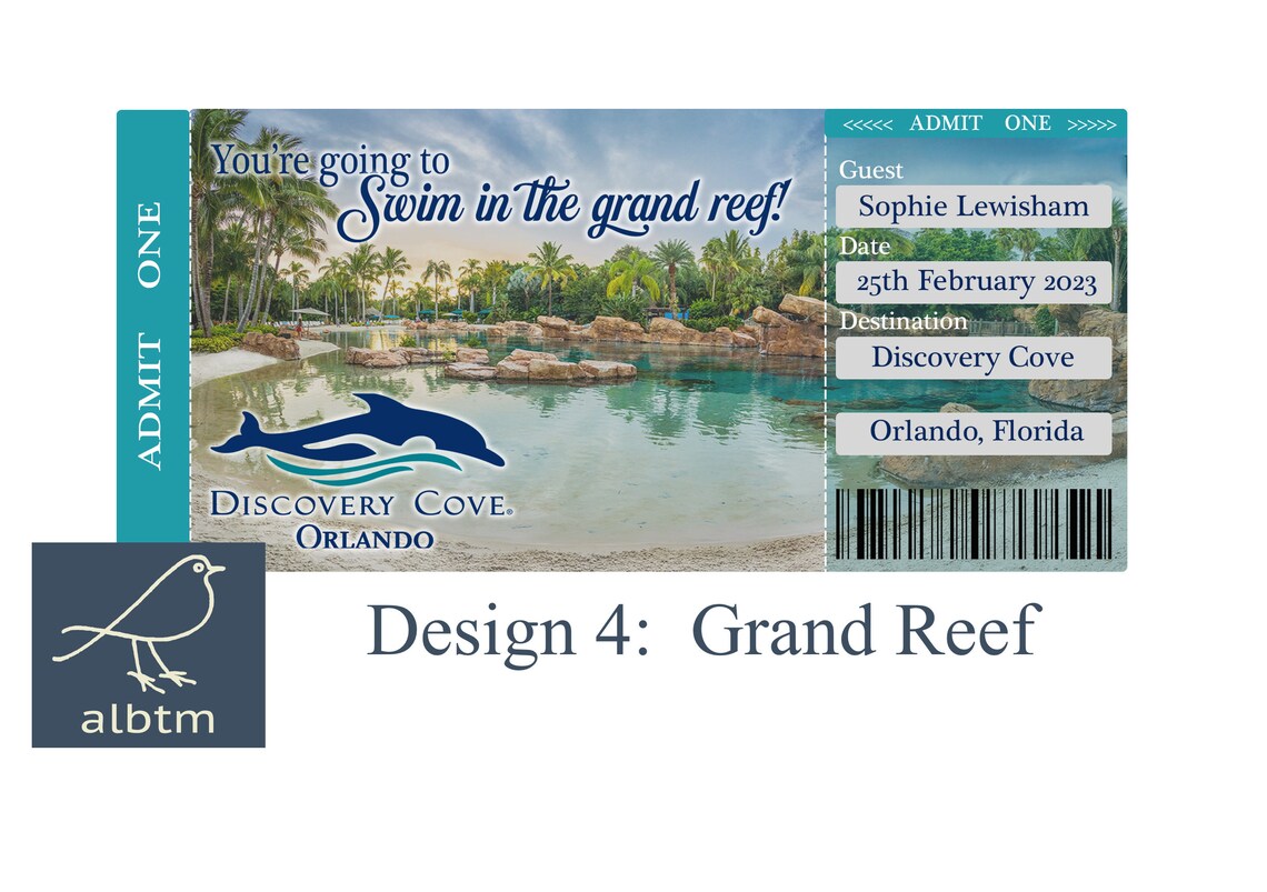 Personalised Discovery Cove Reveal Ticket | Surprise Dolphin Swim ...