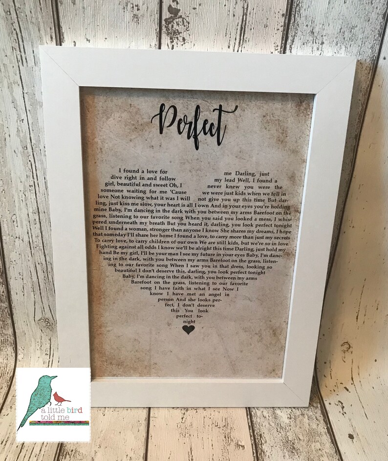Ed Sheeran 'perfect' Song Lyrics Print Heart Shape | Etsy UK