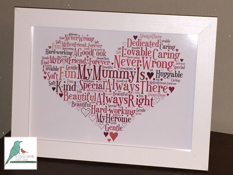 Mothers Day Personalised Gift Word Art Heart Keepsake Print / - Etsy UK