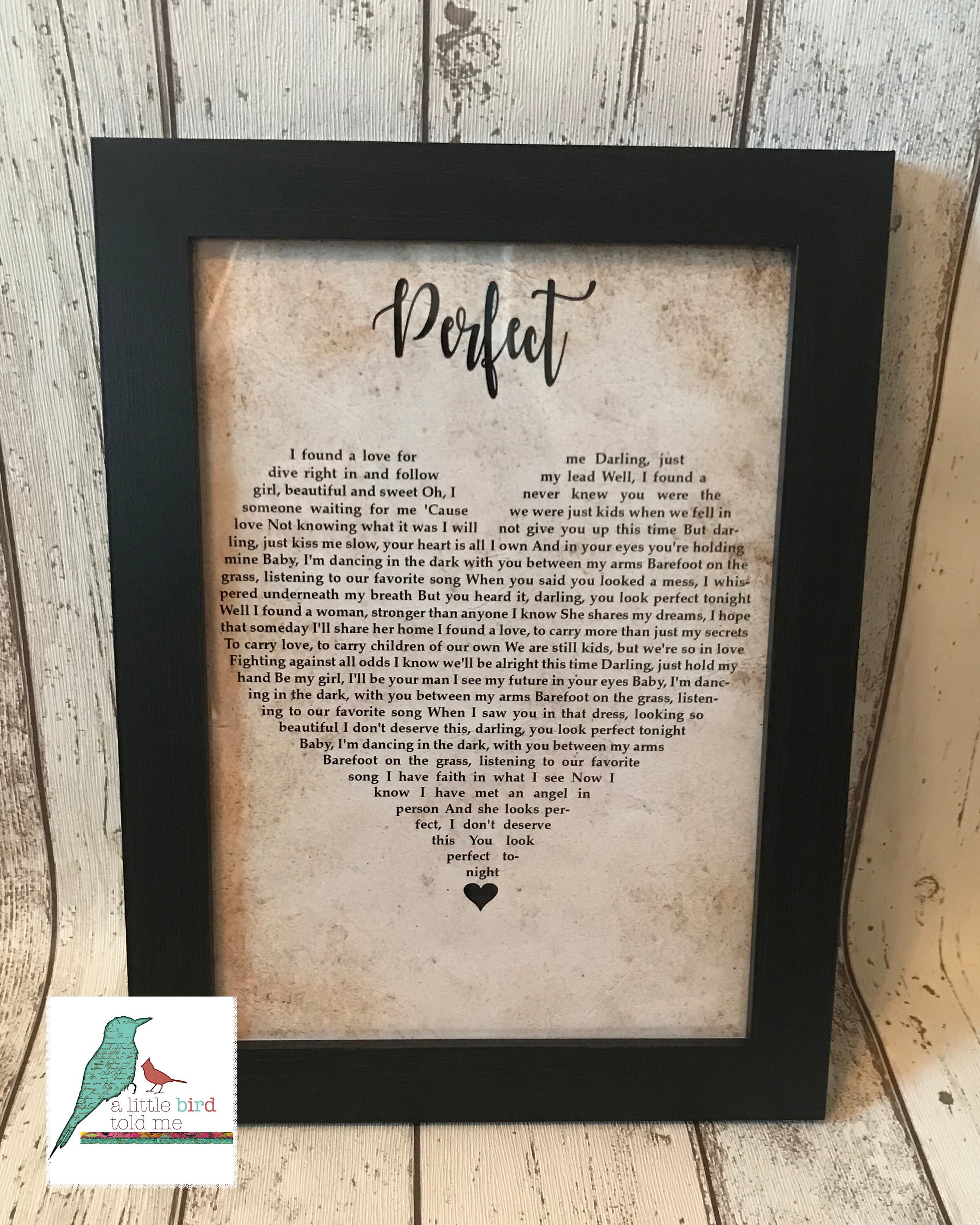 Ed Sheeran 'perfect' Song Lyrics Print Heart Shape | Etsy UK